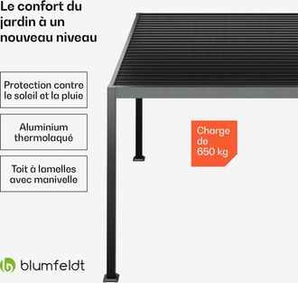 Blumfeldt LuminaHaven Pergola &agrave; lamelles 3x4 m, salon de jardin ext&eacute;rieur en aluminium et acier galvanis&eacute;, tonnelle de jardin ext&eacute;rieur r&eacute;sistante aux