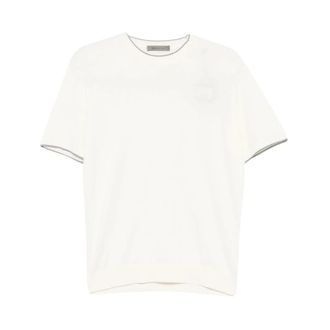Corneliani Homme, Pulls, Blanc, Taille: M Maille &agrave; Manches Courtes et Col Rond avec Bords C&ocirc;tel&eacute;s