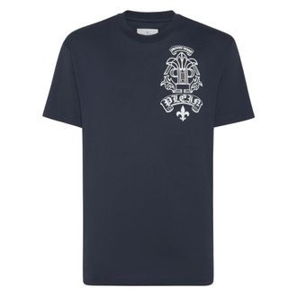 Philipp Plein Homme, Tops, Bleu, Taille: XL T-Shirt Col Rond Tattoo