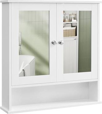 Vasagle Armoire Murale, Meuble Salle de Bain, Placard de Rangement, Armoire Suspendue, 2 Portes-Miroir et Compartiment Ouvert, &Eacute;tag&egrave;re R&eacute;glable, 15 x 65 x 75 