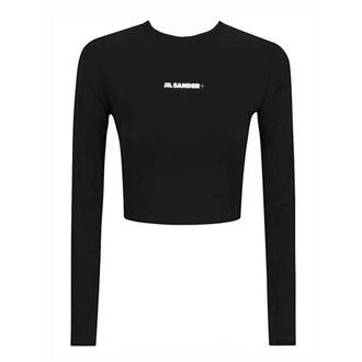 Jil Sander Langarm Cropped Logo T-Shirt - - Tops - Damen - Schwarzk - XS