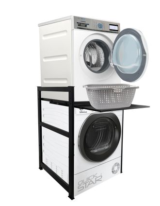 Quick Star Waschmaschinenregal 74x65x111cm mit Auszug Schwarz Standregal Trockner Aufbewahrungsorganisator Badezimmer