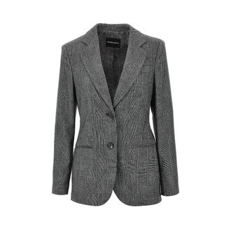 Emporio Armani Einreihiges Flanell-Sakko aus Wollmischgewebe - - Jackets - Damen - Grau - XS