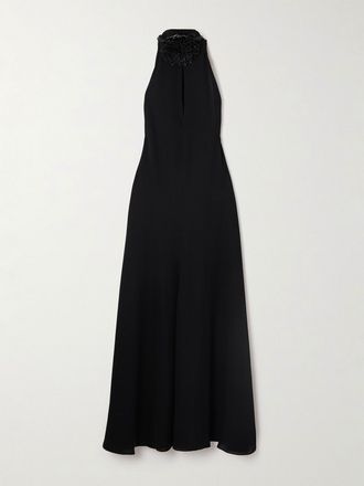 Alaia Robe Midi En Crêpe À Finitions En Cuir, Ornement Et Découpe - Noir