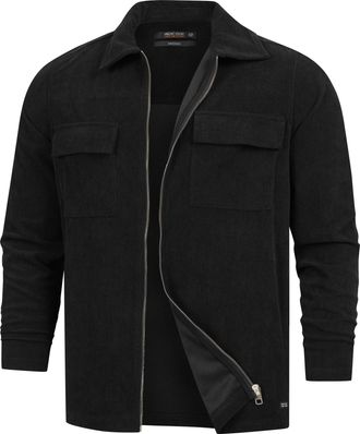 Indicode Herren INNemoto Zip Shirt Hemd mit Rei&szlig;verschluss | Herrenhemd Freizeithemd f&uuml;r M&auml;nner Black, XXL