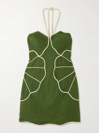 Farm Rio Neckholder-minikleid Aus Einer Leinenmischung Mit Paspeln - Gr&uuml;n