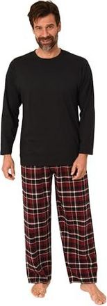 Normann Pyjama long pour homme avec pantalon en flanelle à carreaux, Noir, 50