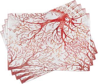 Abakuhaus Koralle Platzmatten, Aquarell Branchs Fall, Waschbare Stoff Esszimmer Küche Tischdekorations Digitaldruck, Koralle