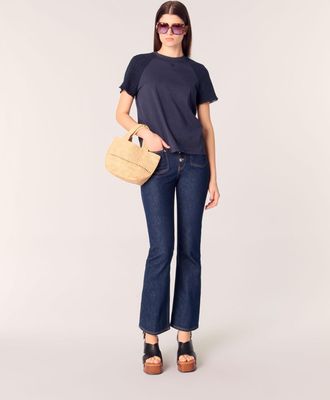 Maje Tee-shirt &Agrave; Manches Tweed - Bleu Marine - Taille 0 - Maje
