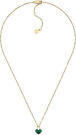 Fossil Damen goldfarbenes Edelstahlcollier mit herzförmigem Anhänger mit Karabinerverschluss, Grün und Gold