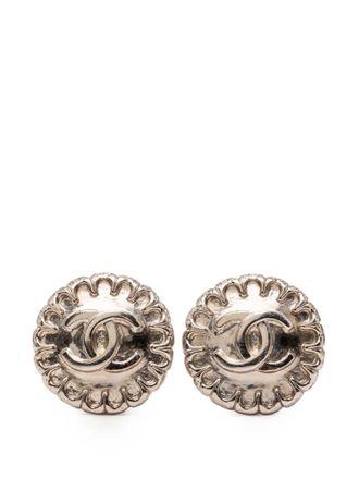 Chanel 1997 CC Silver Plated Clip on Earrings costume earrings - Silber