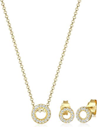 Elli Halsketten - Schmuckset Kette Ohrstecker Diamant(0.215 ct.)375 - Gr. unisize - in Gold - für Damen