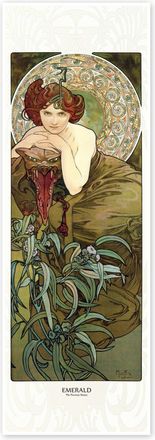 Posterlounge The Precious Stones - Emerald (Die Edelsteine - Smaragd) Poster von Alfons Mucha 30 x 90 cm Wandbilder Wanddeko