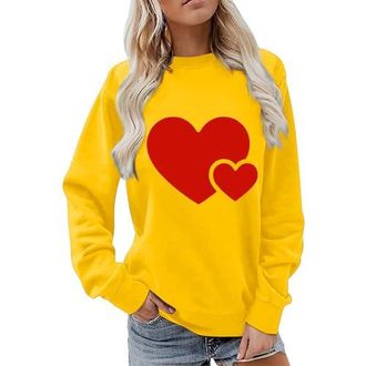 Generic Sweatshirt de Saint-Valentin pour femme - Motif coeur - Pull &agrave; manches longues - Tendance d&eacute;contract&eacute;e - Rouge - Motif coeur - Confortable - Motif dam