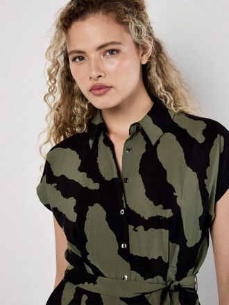 Apricot Midikleid Hemdblusenkleid (2-tlg., mit G&uuml;rtel) mit Zebradruck