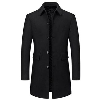 Generic Manteaux dhiver grande taille pour hommes, cabans en laine, longs manteaux daffaires, vestes habill&eacute;es classiques avec poches, noirs, taille L