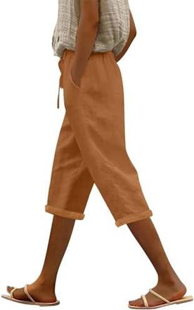 Generic Pantalon en coton et lin pour femme - Jambe large - Pantalon de plage d&eacute;t&eacute; pour femme - Confortable - Pantalon de yoga Palazzo XIYU26012, Orange, XXL
