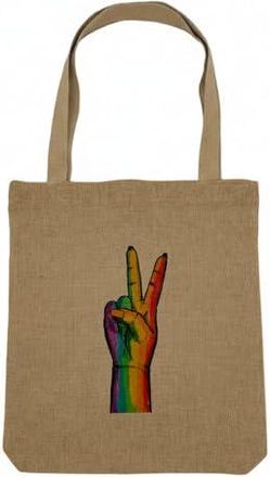 Fabulous Sac Shopping Tote Bag Aspect Lin - Pride Peace Dessin LGBT Arc en Ciel Couleur Paix - Sac de Courses Toile Epaisse 360g Beige Naturel Cabas Port&eacute; Epau