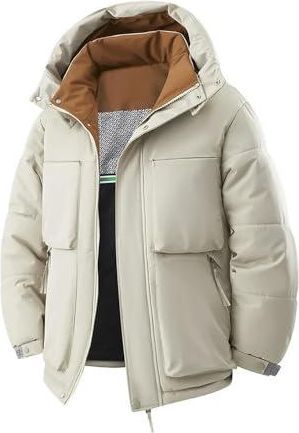 Generic ZBDZSW Hiver Hommes Ext&eacute;rieur Amovible Capuche Coupe-Vent Veste Manteaux Hommes Chaud Outwear Casual Mode Solide Parkas Veste Homme Top, beige, XL