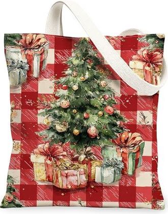 Generic Sac fourre-tout en toile de No&euml;l, motif arbre de vacances festif et cadeau, sac de courses r&eacute;utilisable, confortable, rustique, l&eacute;ger, lavable &agrave; l&eacute;pau