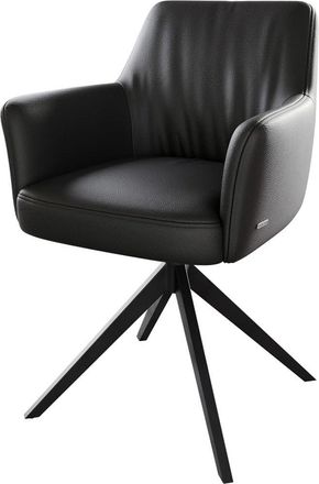 DELIFE Esszimmerstuhl Xana-Flex mit Armlehnen Kreuzgestell breit Schwarz Echt-Leder Schwarz 360&deg; drehbar Taschenfederkern