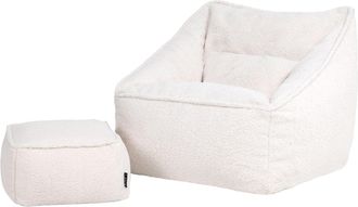 Icon Brand Natalia Sitzsack Sessel mit Hocker für Erwachsene, Creme, Flauschiger Boucle Stoff, Riesen Sitzsack Sherpa mit Füllung, Bean Bag Chair, Bequemer Sesse