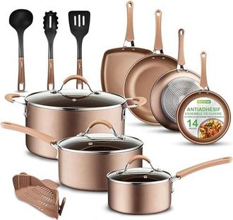 Nutrichef NutriChef Batterie de Cuisine Antiadh&eacute;sive, Poele et Casserole Induction, Comprenant Casseroles, Po&ecirc;les, Cocotte, Couvercles et Ustensiles de Cuisine,