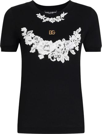 Dolce & Gabbana Femme, Tops, Noir, Taille: 42 FR T-Shirt Avec Dentelle