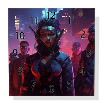 Wallario Design-Wanduhr Nacht der Revolutionäre aus Glas, Motiv-Uhr Größe 30 x 30 cm, Schwarze Zeiger