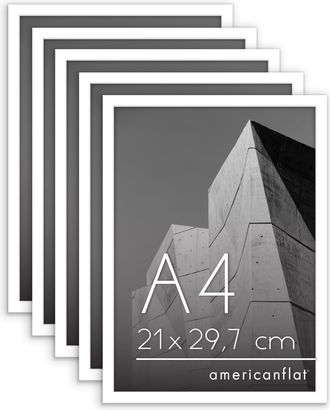 Americanflat Din A4 Bilderrahmen Set aus Kunststoff (5er Pack) - schmaler Fotorahmen mit bruchsicherer Scheibe - inklusive St&auml;nder und integrierter Aufh&auml;ngung f&uuml;r 