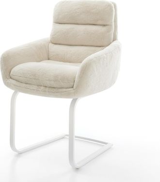 DELIFE Freischwinger Abelia-Flex mit Armlehnen Plüsch Creme-Weiß Freischwinger flach Weiß, Esszimmerstühle