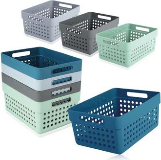 Com-Four Ensemble de paniers de rangement 8 pi&egrave;ces - paniers d&eacute;coratifs - bo&icirc;tes en plastique empilables pour cosm&eacute;tiques, jouets et produits m&eacute;nagers [la s&eacute;le