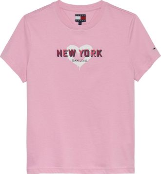 Tommy Jeans Damen T-Shirt Kurzarm TJ X NYC mit Rundhalsausschnitt, Rosa (Pink Sugar), XL