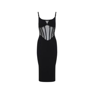 Elisabetta Franchi Midi-Kleid mit transparentem Korsett - - Dresses - Damen - Schwarzk - S