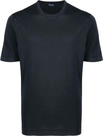 Drumohr Homme, Tops, Bleu, Taille: L T-shirt en coton Stone Wash