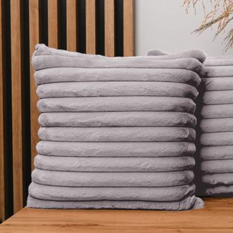 MG Design 2er Set Kissenbez&uuml;ge 45 x 45 cm in Grau - mit Rei&szlig;verschluss, langflorige Fell-Haptik, weich & Cosy, pflegeleicht