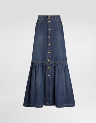 Dolce & Gabbana Langer Rock Aus Denim - Frau Denim Mehrfarbig 36