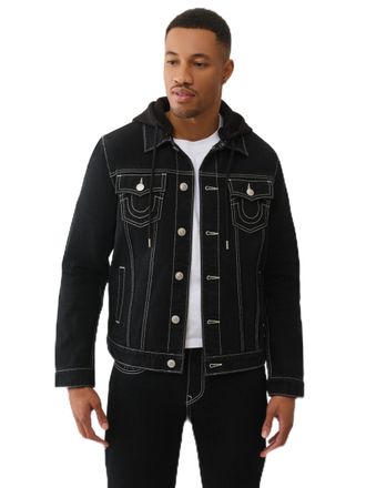 True Religion Herren Jesse Trucker Hoodie Jacket Jeansjacke, Schwarze Sp&uuml;lung, M