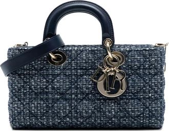 Dior 2022 Medium Tweed Cannage Lady D Joy satchel - Bleu