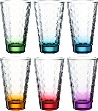 Leonardo Leonardo Optic Trink-Gläser 6er Set, spülmaschinenfeste Longdrink-Gläser, bunte Trink-Becher aus Glas, farbiges Getränke-Set, 300 ml, 025923