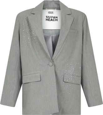 Silvian Heach Blazer &agrave; rayures tennis avec cascade de cristaux - Femme - Vestes - Gris - Taille: 42 FR