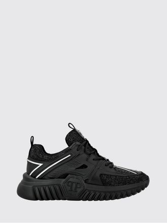 Philipp Plein Leder-Sneaker mit Hexagon-Logo und Strass-Applikationen
