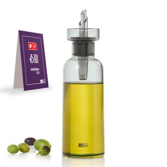 Adhoc BZ76 &Ouml;lspender oder Essigspender AromaPour aus Borosilikatglas in Grau | elegante Oliven&ouml;lflasche mit Ausgie&szlig;er aus Edelstahl | ideal auch f&uuml;r K&uuml;rbisk