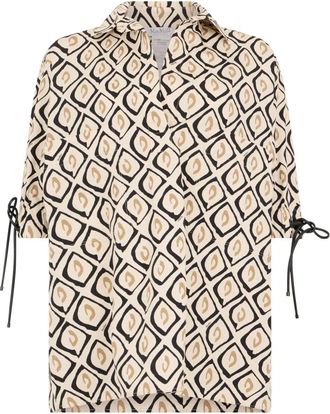 Max Mara Femme, Blouses et Chemises, Beige, Taille: 38 FR Chemise Popeline Imprim&eacute;e Oversize