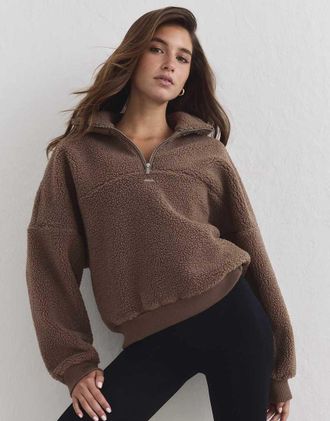 Aim'n sweat en polaire &agrave; demi-zip couleur noisette-Marron