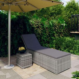 vidaXL Sonnenliege mit Auflage und Teetisch Poly Rattan Grau - Vidaxl