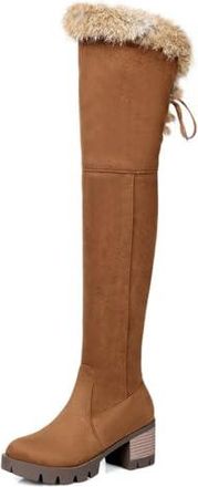 Generic Bottes de neige tendance pour femme - Doubl&eacute;es en peluche - Confortables - Bout rond - Talons blocs au-dessus du genou - Chaussures dhiver hautes, mar