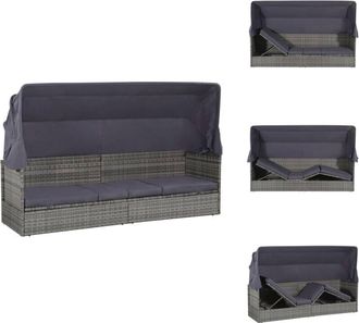 vidaXL Lit de jardin avec auvent Gris 205x62 cm R&eacute;sine tress&eacute;e - Chaise Longue - Transats - Mobilier De Jardin - Bain De Soleil - Relax