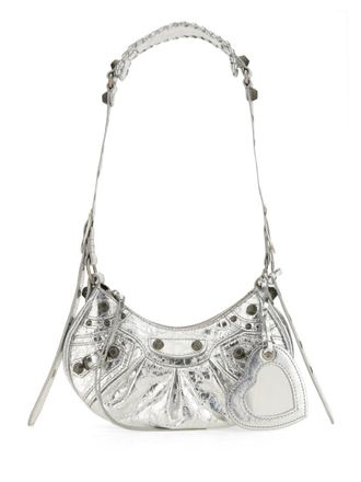 Balenciaga Womens Shoulder Bag Le Cagole Xs Silver Domesticated Lamb Leather