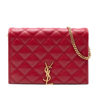Saint Laurent Red Mini Quilted Lambskin Becky Chain Shoulder Bag